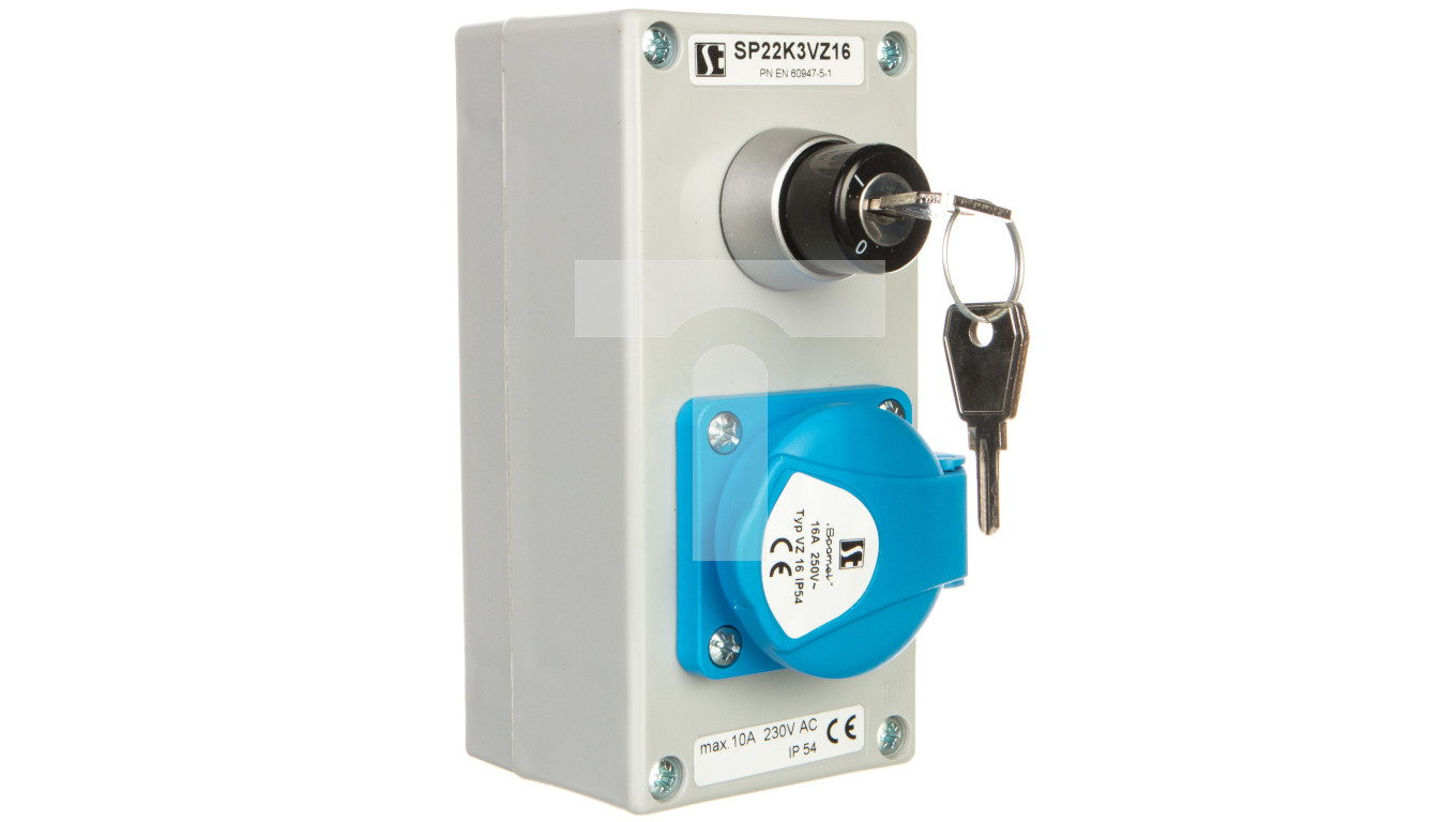 Kaseta sterownicza z przyciskiem SP22-SAA i z gniazdkiem VZ16 230V SP22K3VZ1601-1 – SPAMEL | TIM SA