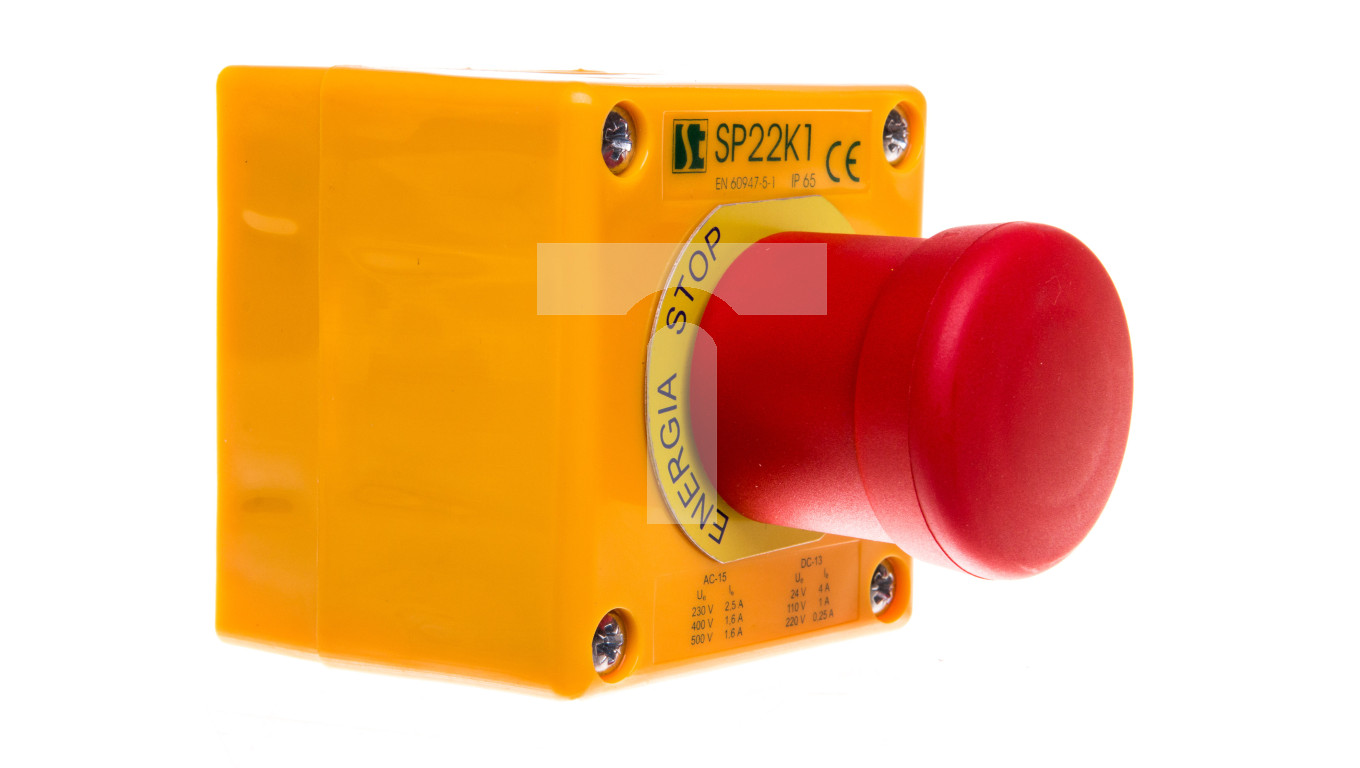 Kaseta z przyciskiem bezpieczeństwa IP65 żółta 1x dławnica SP22K1BN-1 – SPAMEL | TIM SA