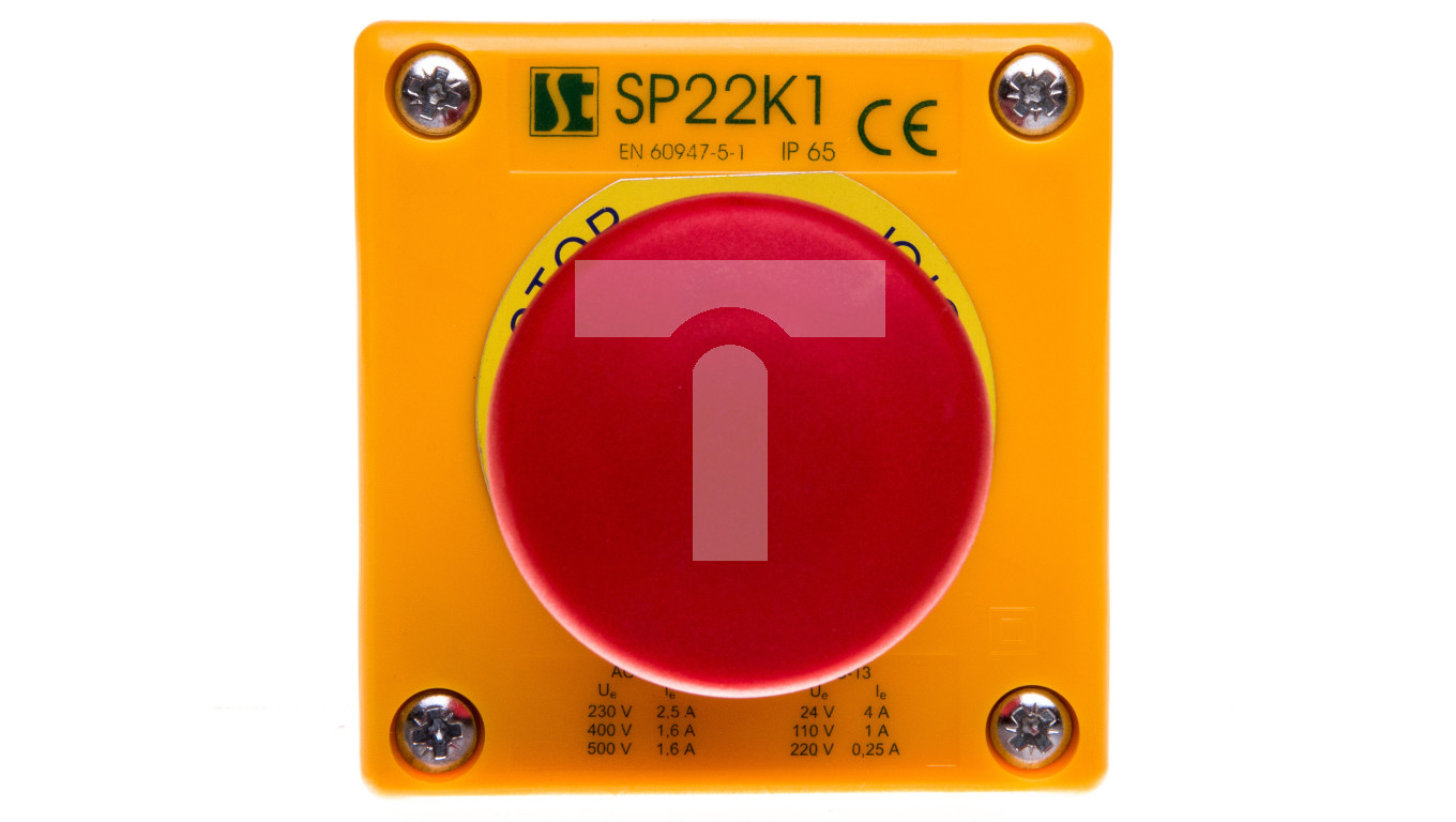 Kaseta z przyciskiem bezpieczeństwa IP65 żółta 1x dławnica SP22K1BN-1 – SPAMEL | TIM SA