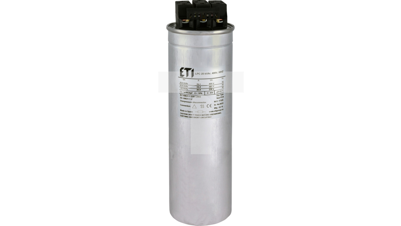 Kondensator CP LPC 25 kVAr 400V 50HZ 004656754 – ETI-POLAM | TIM SA Kondensator CP LPC 25 kVAr 400V 50HZ 004656754 – ETI-POLAM | TIM SA