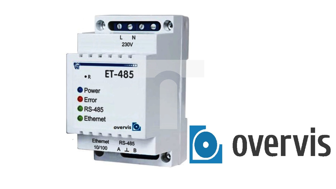 Konwerter interfejsów Ethernet 10BASE-T 100BASE-T i Modbus RS-485 z chmurą Overvis ET-485 ...