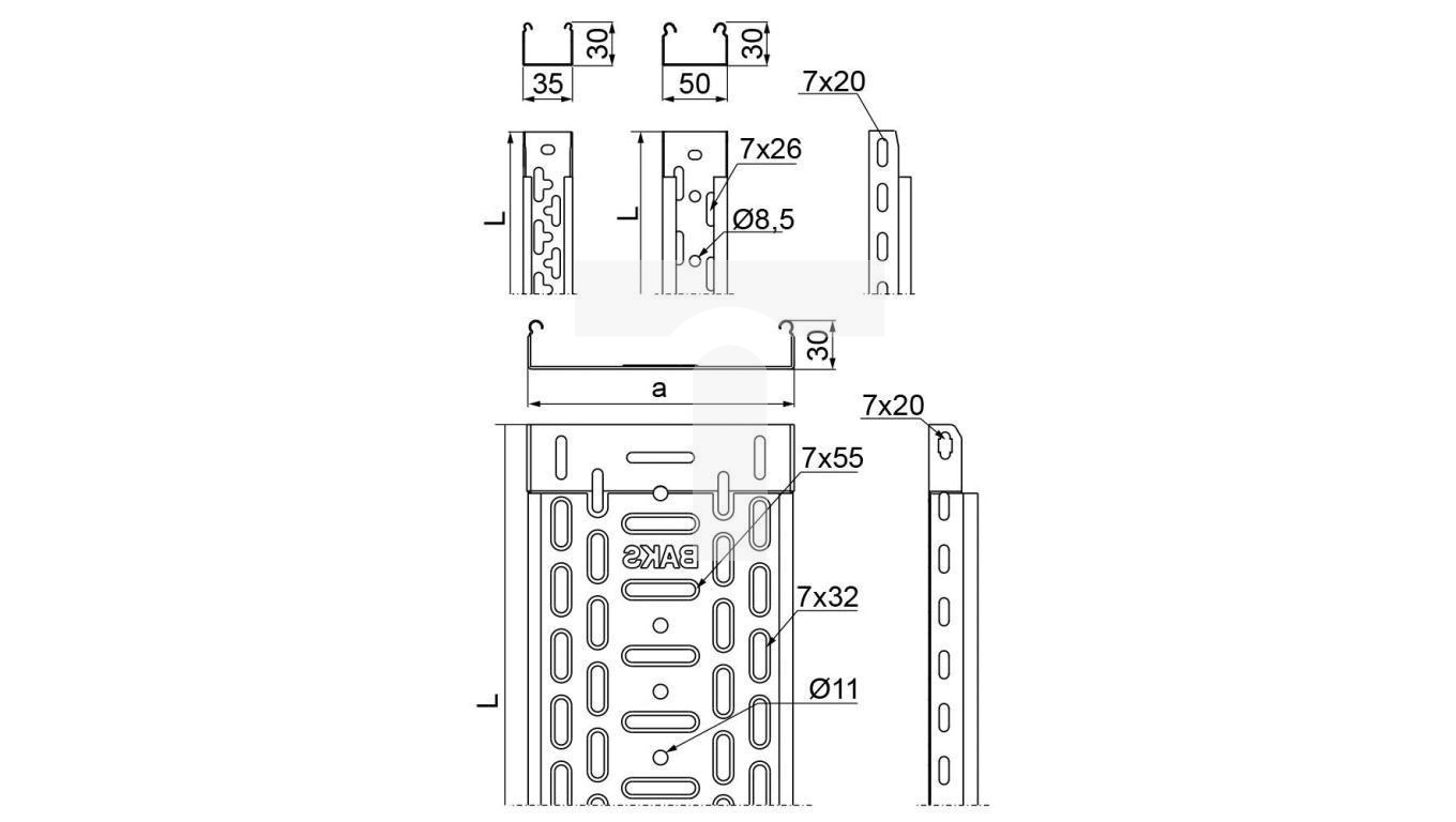 Korytko kablowe perforowane 100x30 grubość 1,0mm KGJ100H30/3 130516 /3m ...