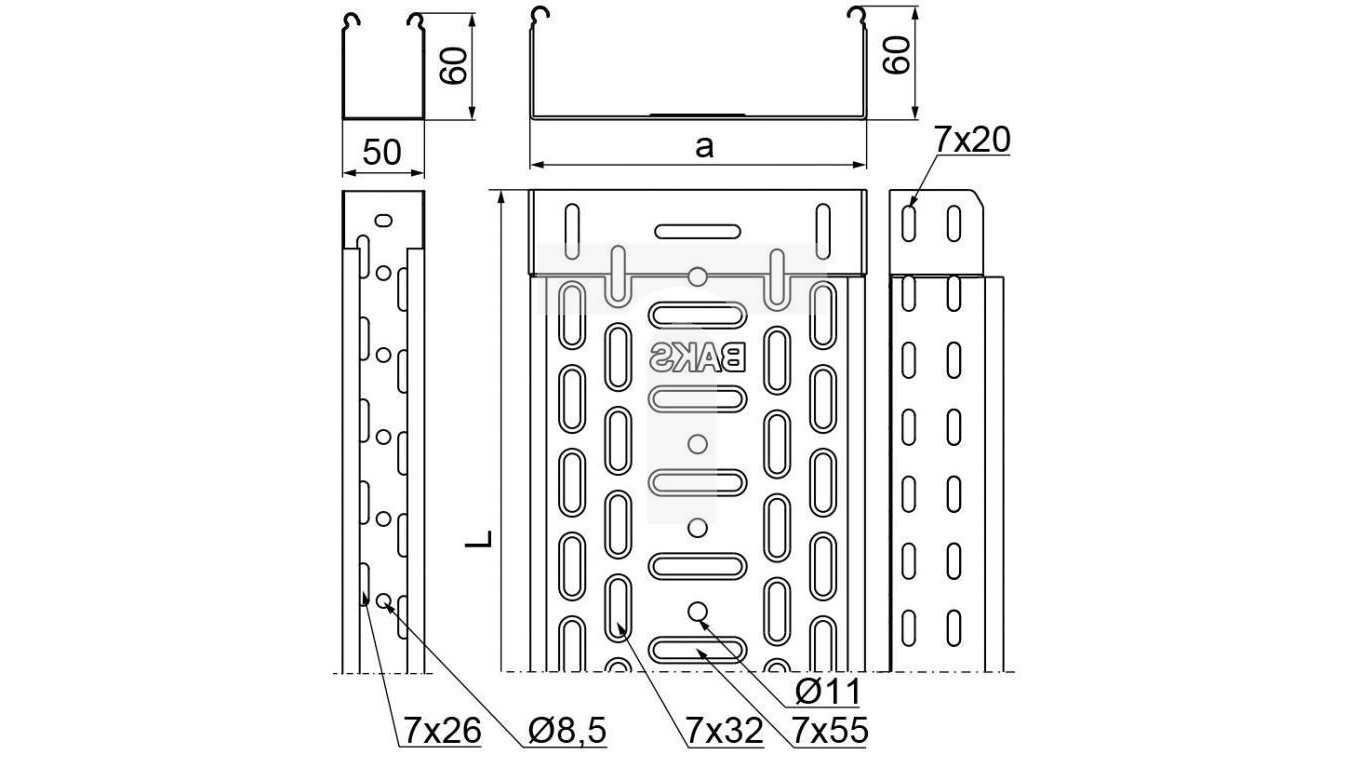 Korytko kablowe perforowane 100x60 grubość 0,5mm KGR100H60/3 161516 /3m ...