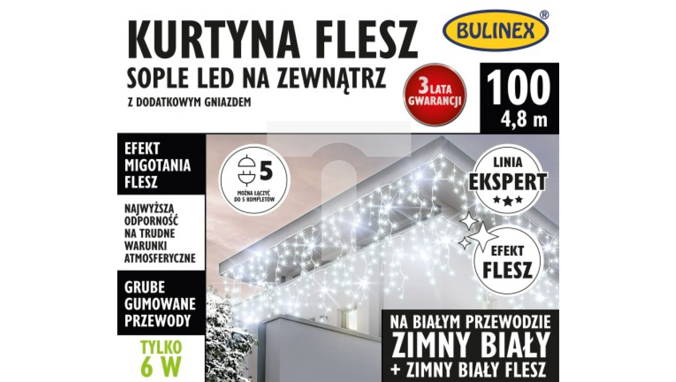 Kurtyna świetlna zewnętrzna flesz 100l kurtyna sople z dod.gn. 5m dekoracji+1,5 m przewodu ...