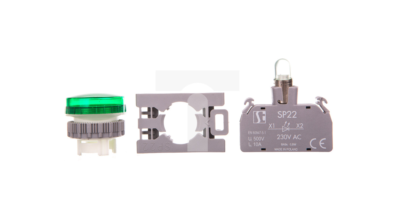 Lampka sygnalizacyjna zielona 230V LED BA9S STANDARD SP22-LZ-230-LEDAC ...