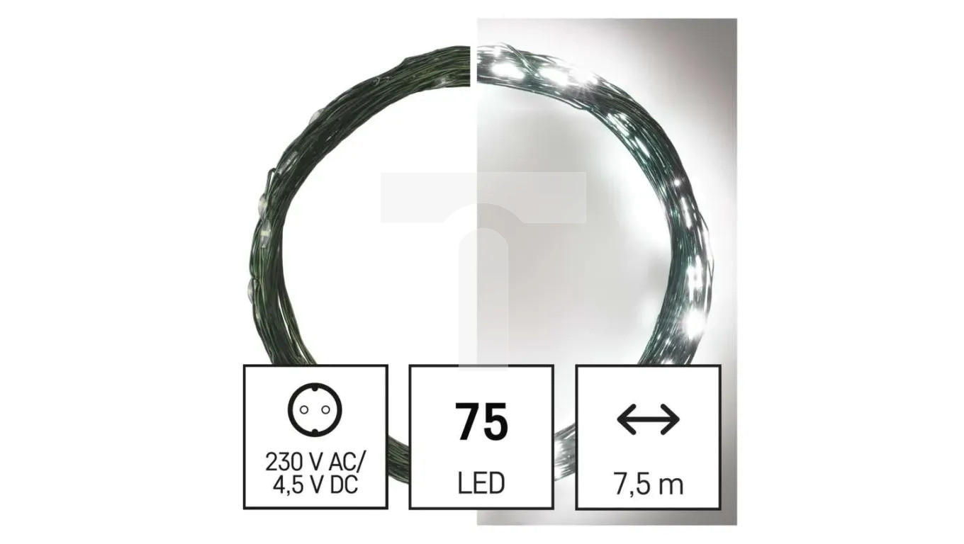 Lampki choinkowe XMAS nano TIMER 2,4W 75LED 7,5m IP44 zimny biały ...