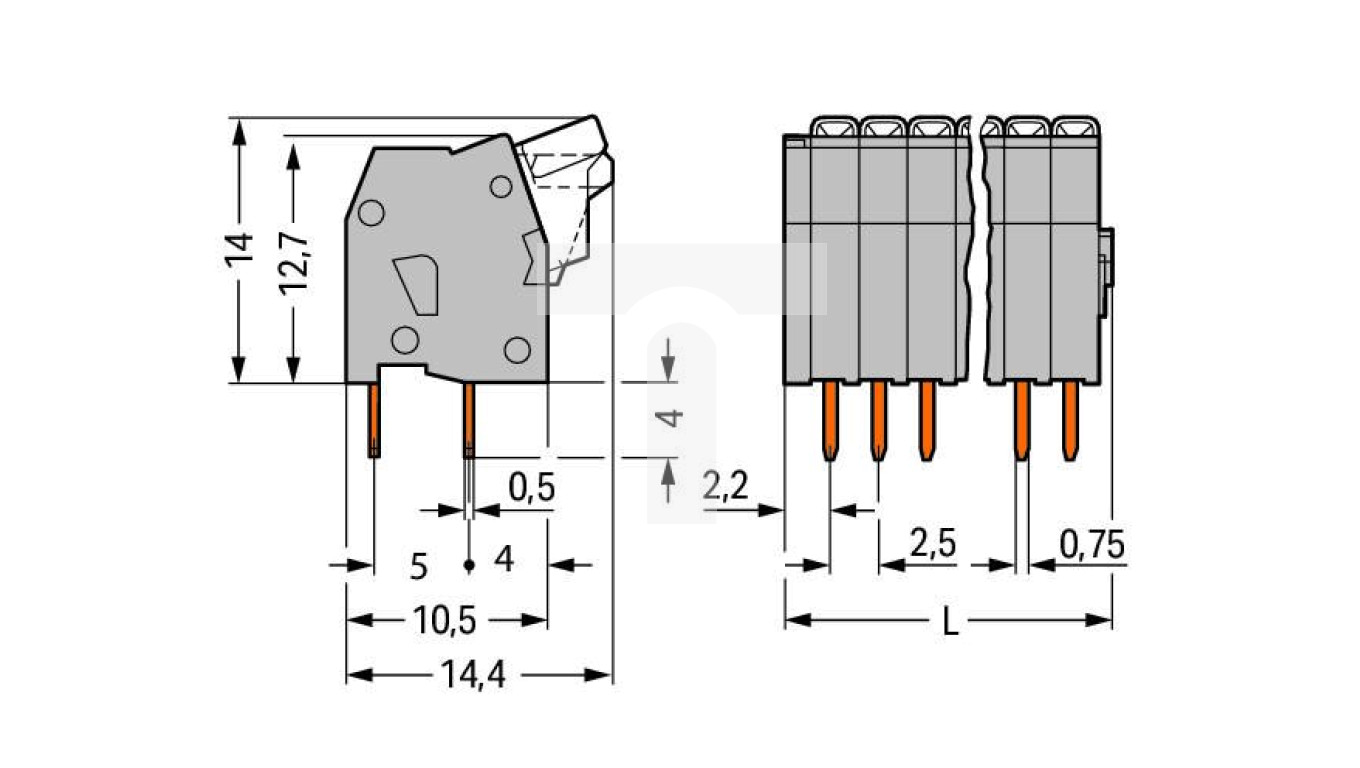 Listwa zaciskowa do płytek drukowanych 36-biegunowa szara raster 2,5mm 234-236 /10szt./ – WAGO ...