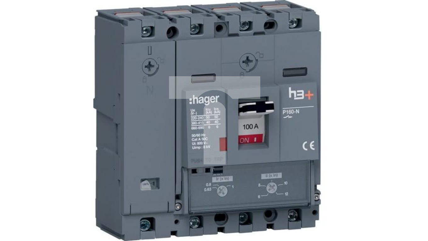 MCCB Wyłącznik mocy h3+ P160 4P 100A 40kA TM HNS101DC – HAGER POLO | TIM SA