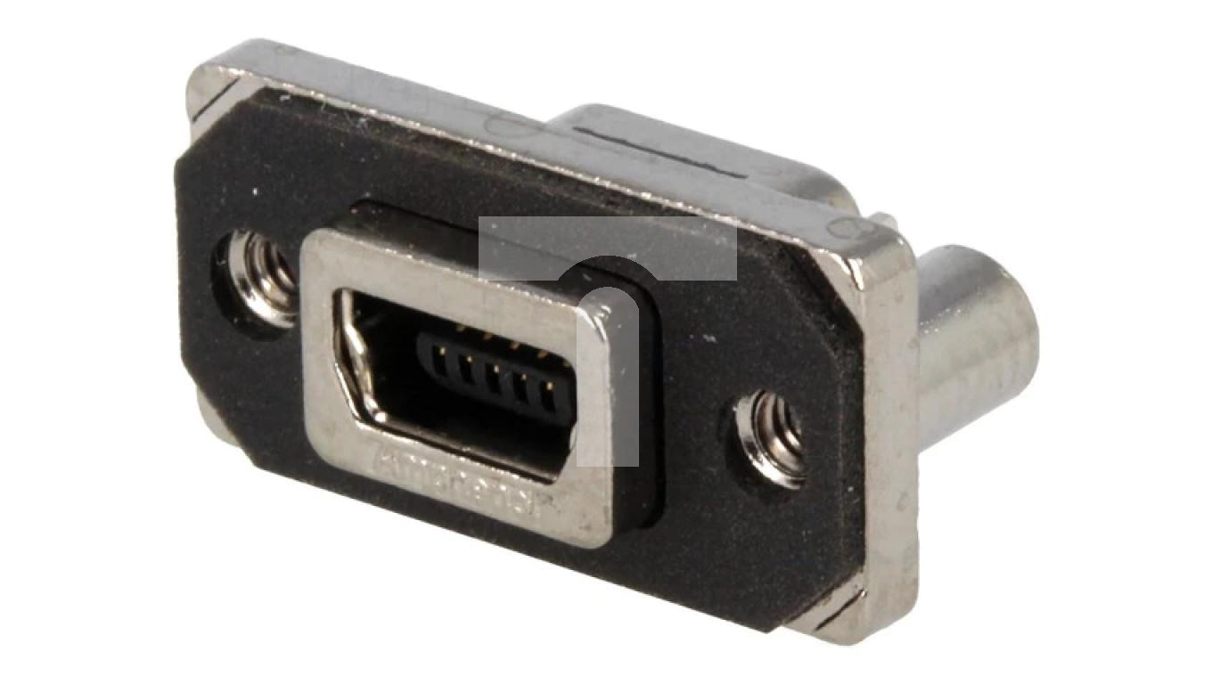 MUSBB55104 Gniazdo USB B mini MUSB na panel na PCB przykręcany THT IP67 ...