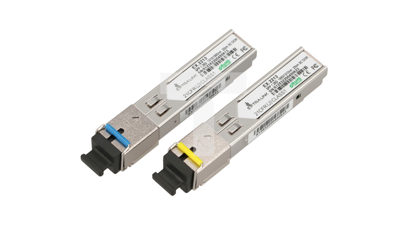 Moduł SFP WDM 1,25Gbps, 1310/1550nm, single mode, 20km, SC, DOM, para ...