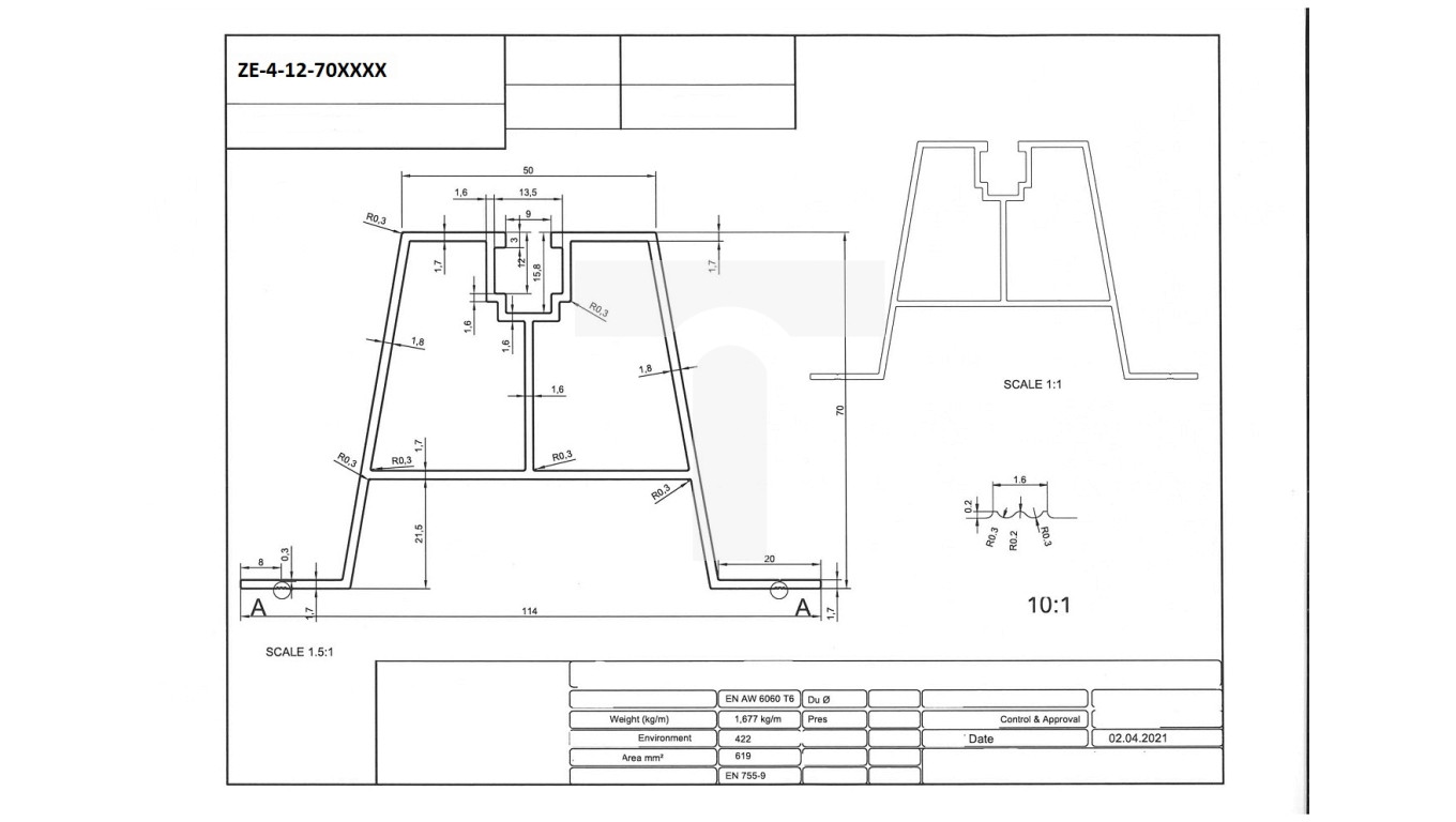 Mostek Trapezowy Wys=70mm L:400mm bez EPDM – Z-ECOENERGY | TIM SA