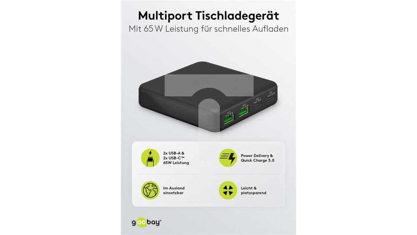 Multiport 4x ładowarka biurkowa (65 W), czarna, 61772 – GOOBAY | TIM SA