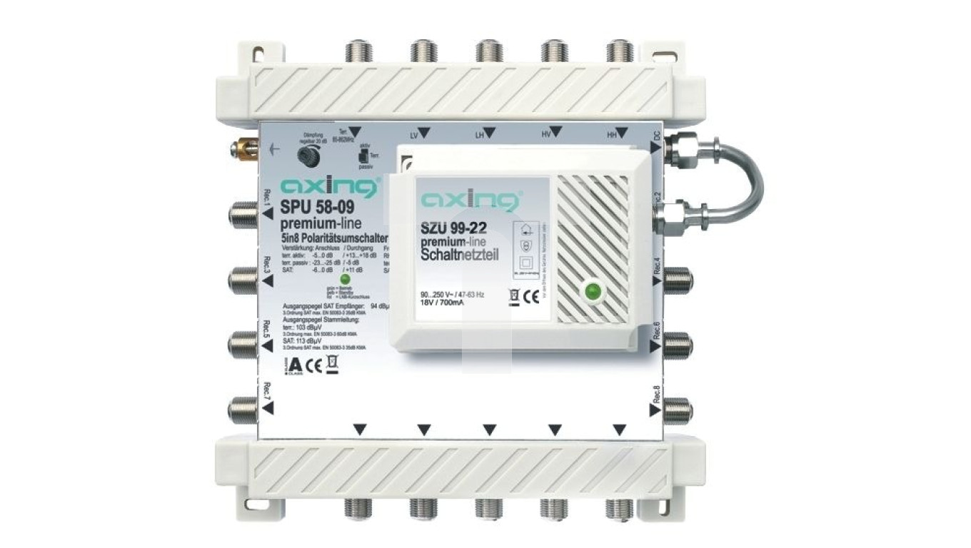 Multiswitch 5/8 aktywna tv naziemna 5 wejść / 8 wyjść SPU 58-09 – AXING ...