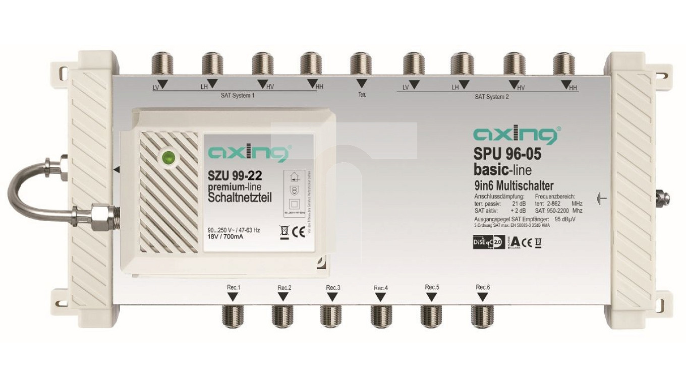 Multiswitch 9/6 SPU 96-05 z pasywną tv naziemną 9 wejść / 6 wyjść SPU ...