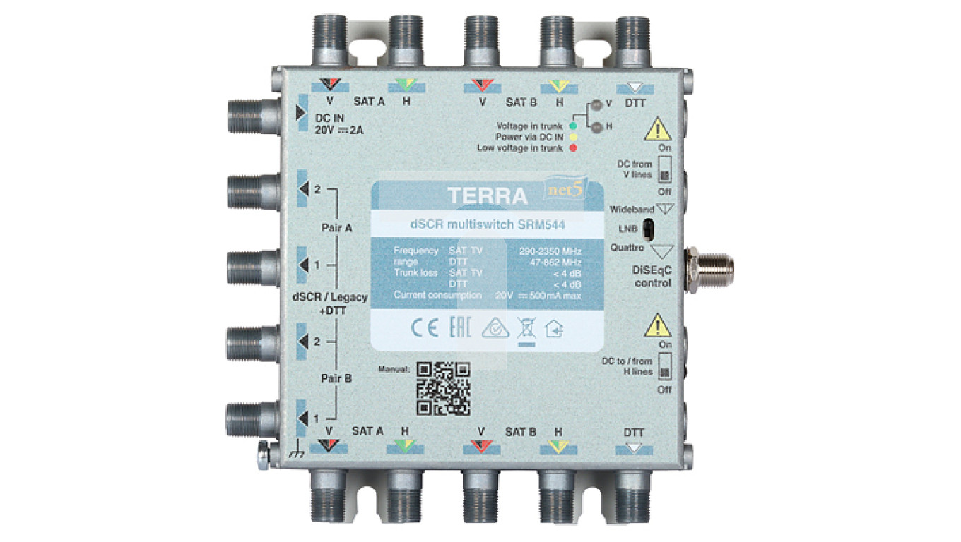 Multiswitch przelotowy SRM-544 Terra z aktywnym torem FM/DAB/DVB-T i ...