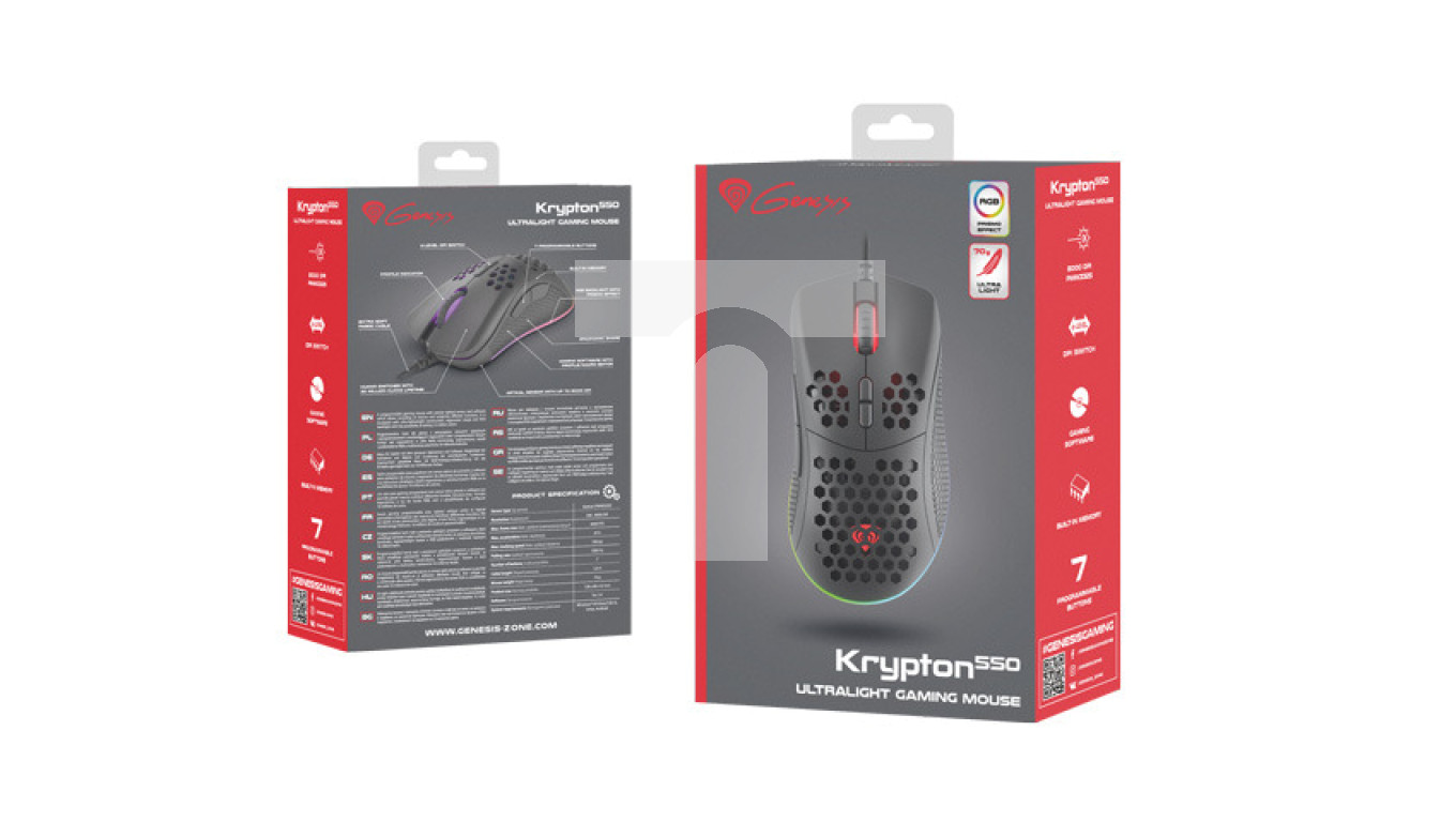 Mysz dla graczy GENESIS KRYPTON 550 lekka 8000DPI RGB czarna gamingowa ...