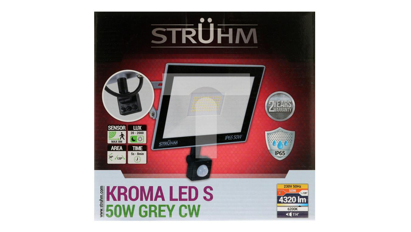 Naświetlacz lampa zewnętrzna LED KROMA 50W 6200K szara + czujnik PIR ...