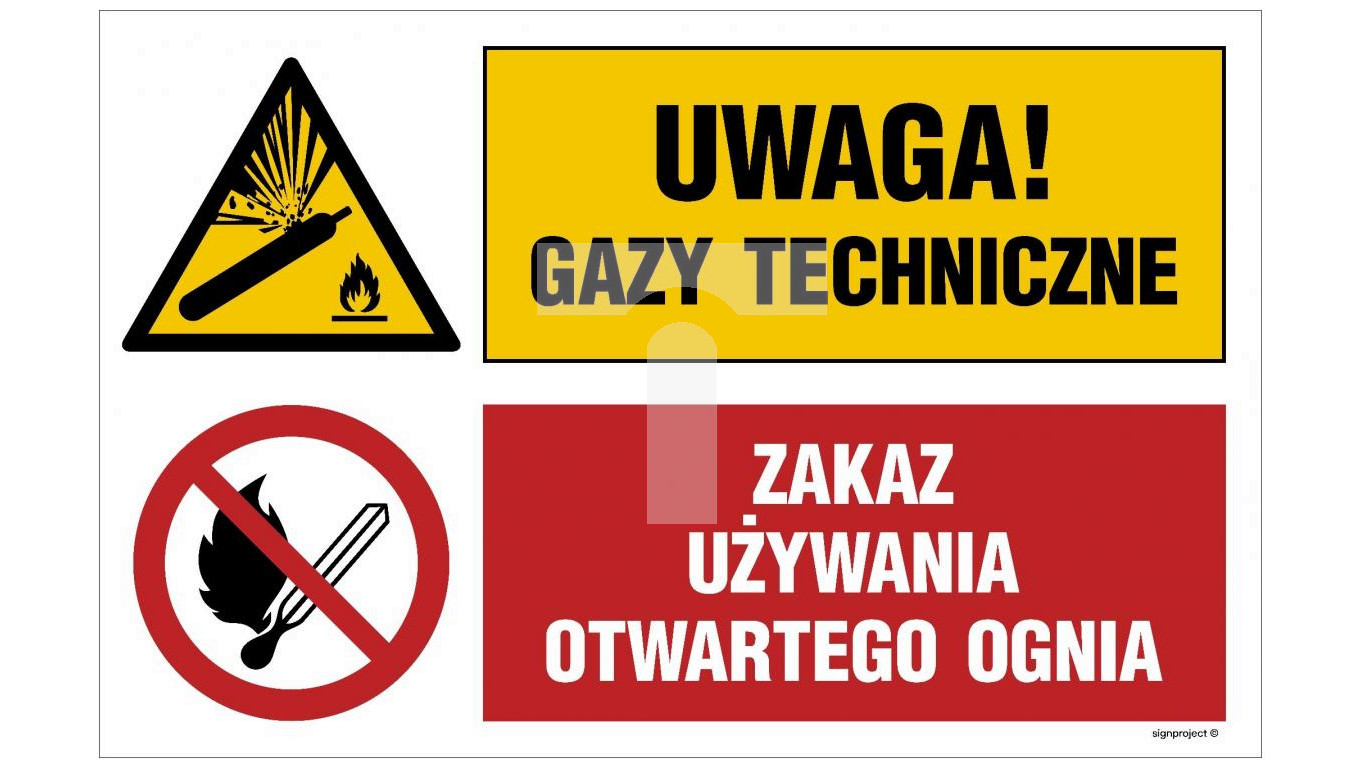 OI038 Uwaga! gazy techniczne, Zakaz używania otwartego ognia 70 x 46,7 ...