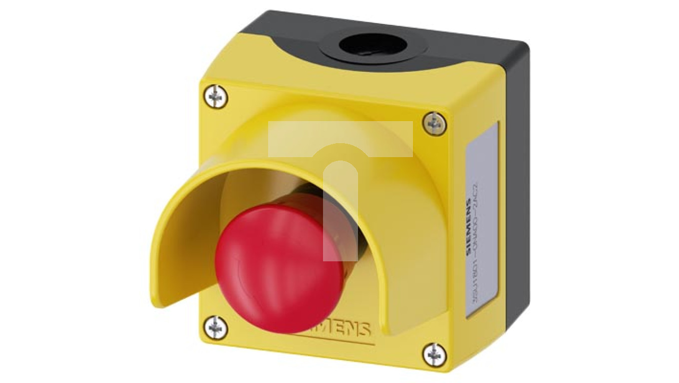 Kaseta z przyciskiem bezpieczeństwa 1R przez obrót żółta z kołnierzem IP69k SIRIUS ACT 3SU1801 ...