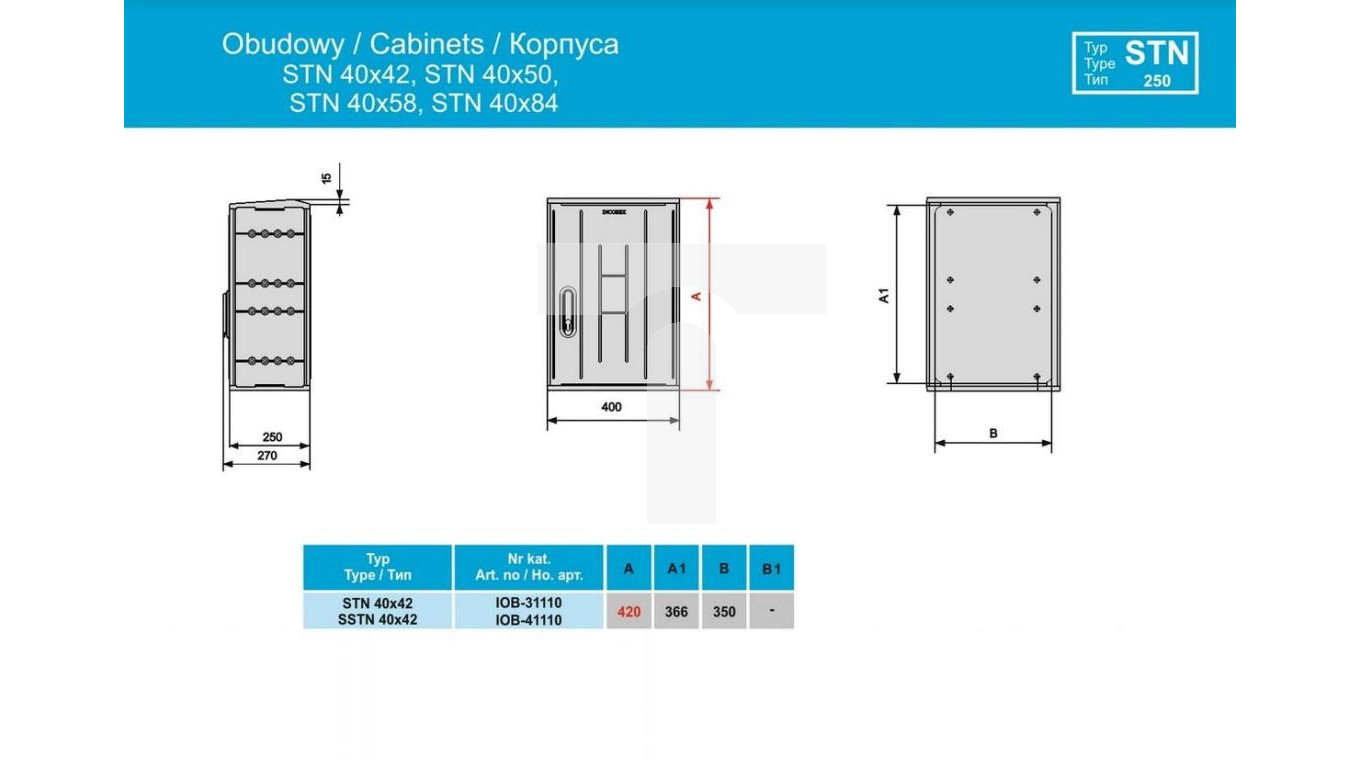 Obudowa termoutwardzalna 420x400x250mm IP44 SSTN 40x42 IOB-41110-01-002 ...