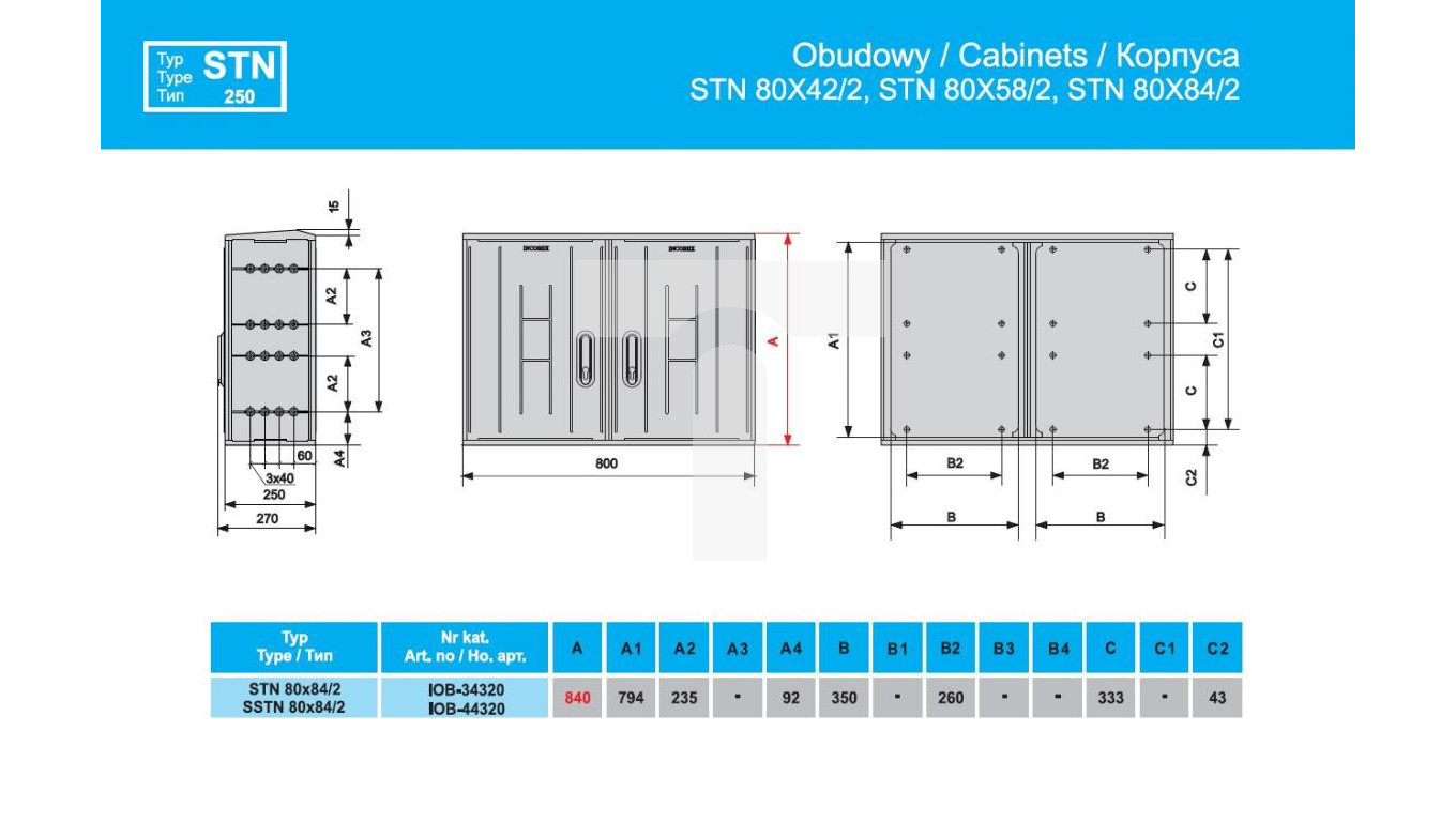 Obudowa termoutwardzalna 840x800x250mm IP44 STN 80x84/2 IOB-34320-00 ...