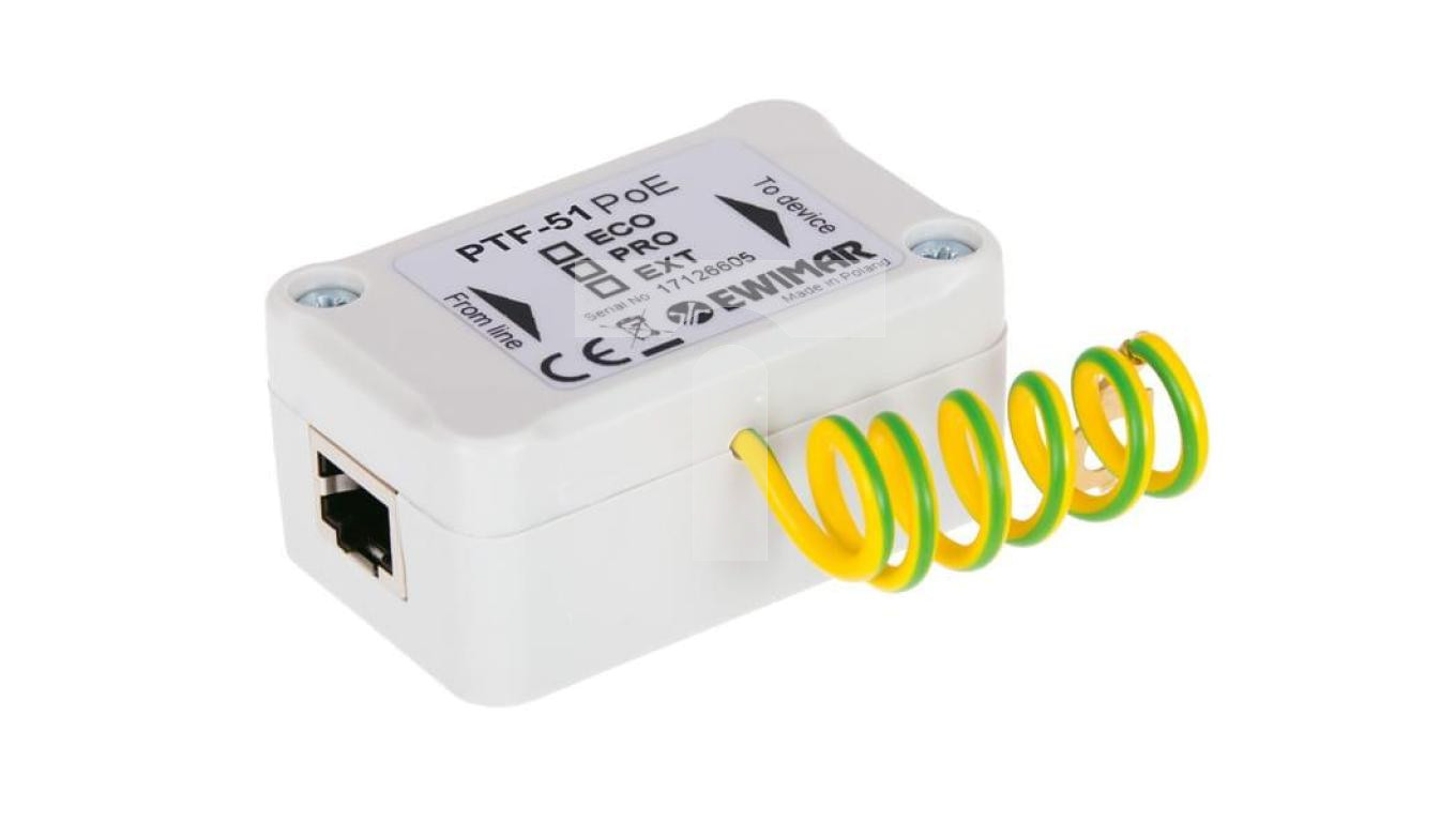 Ochronnik przeciwprzepięciowy do sieci LAN i kamer IP, PTF-51-EXT/PoE ...