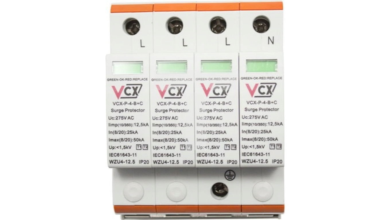 Ochronnik przepięć ogranicznik modułowy klasy T1+T2 B+C 4P 3-F 12,5kA z ...