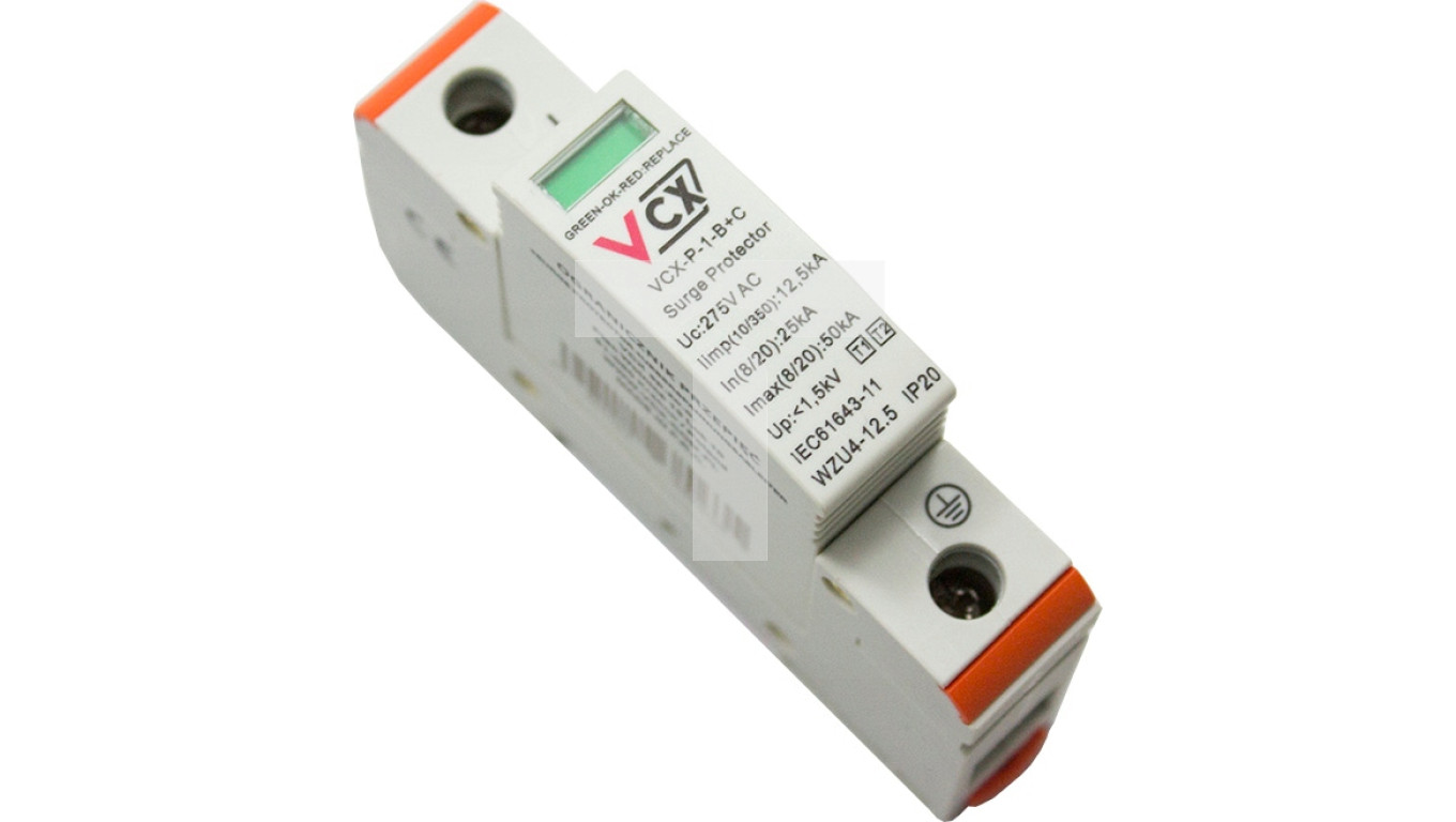 Ochronnik przepięć ogranicznik modułowy z iskiernikiem 1P 1-F TYP 1+2 B+C 12,5kA VCX – VCX | TIM SA