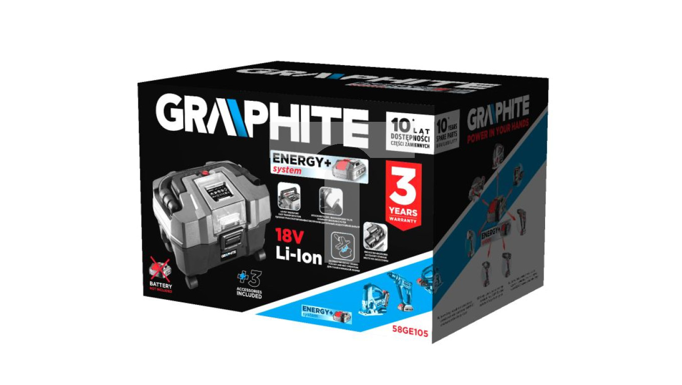 Odkurzacz warsztatowy Energy+ 18V, Li-Ion, 10 L GRAPHITE 58GE105 ...