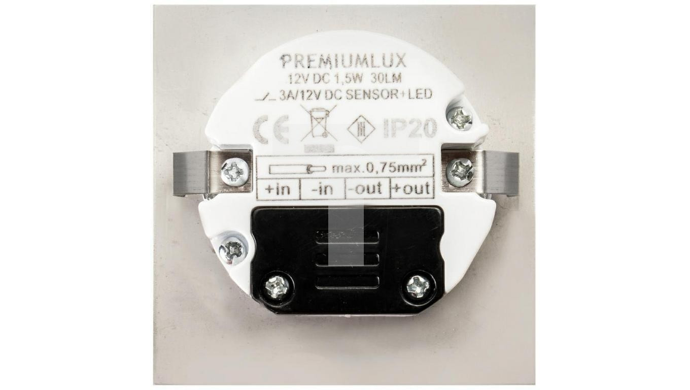 Oprawa Beryl PIR szczotkowana neutralna 4000K 1,5W 12V DC 9 led smd 3014 kwadrat do puszki fi 60 ...