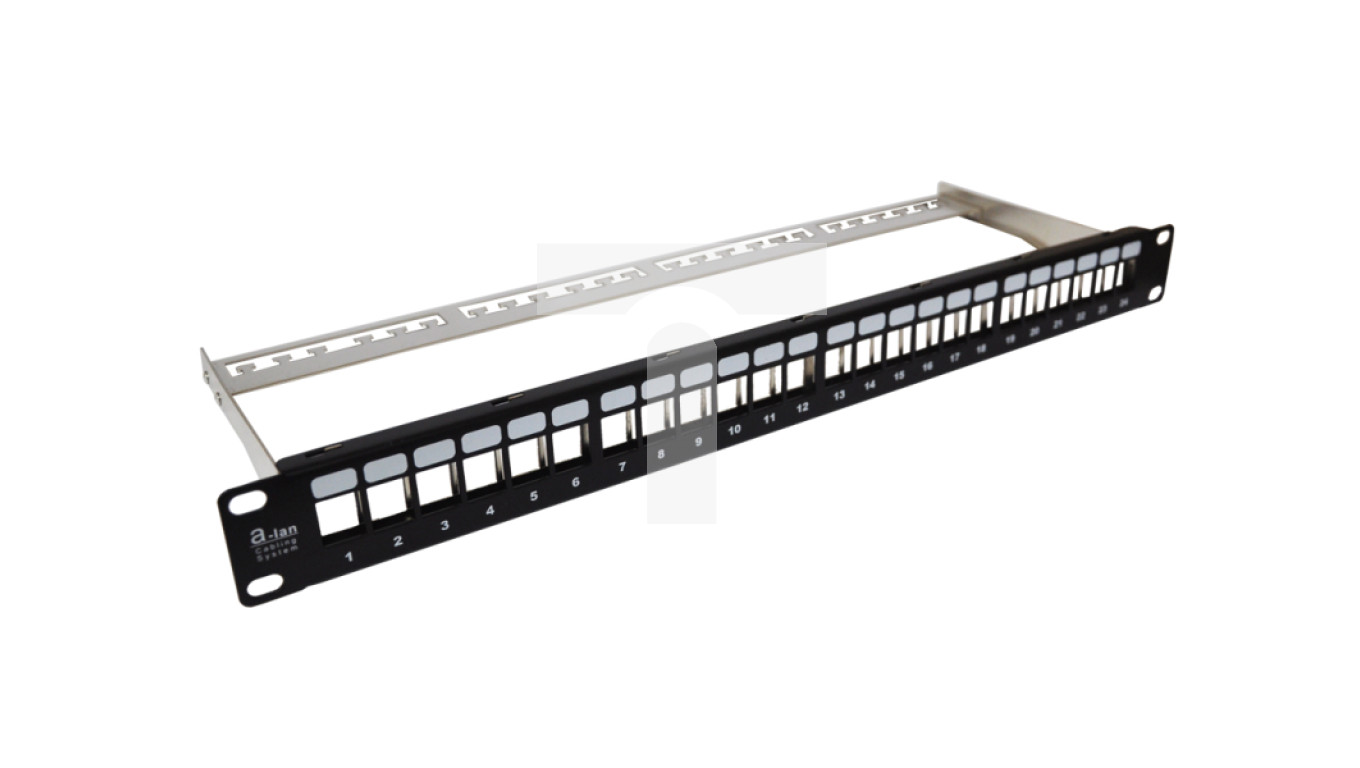Patch panel 19 cali pusty, modularny 24 porty 1U z podporą ...