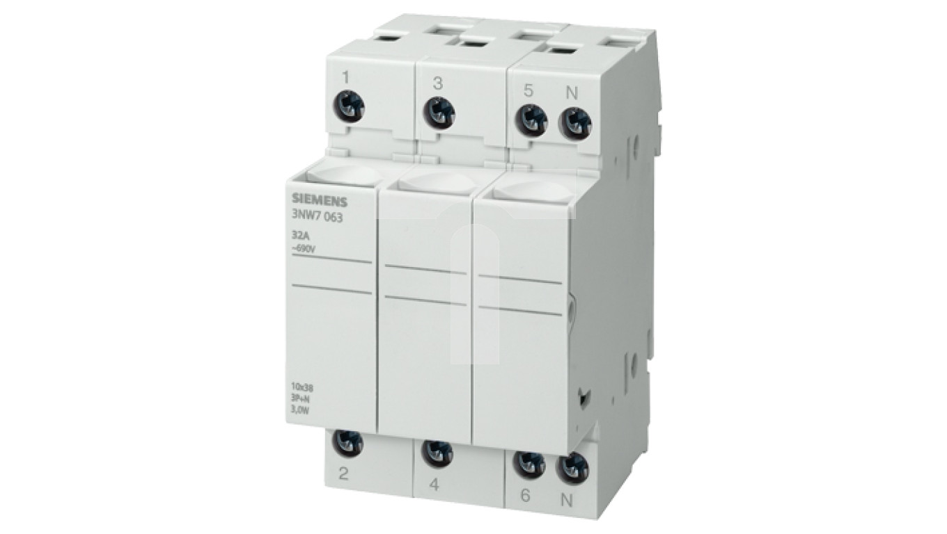 Podstawa bezpiecznikowa do wkł. cylindrycznych 10x38mm 32A 3P 3NW7033 ...