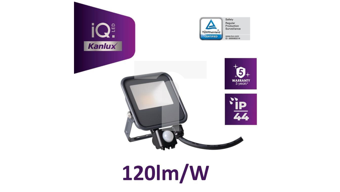 Projektor z czujnikiem IQ-LED FL-10W-NW-SE 1200lm 4000K barwa neutralna IP44 5 lat gwar. TUV ...