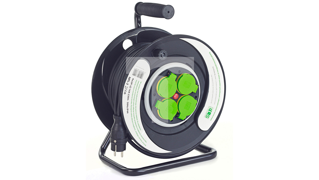 Przedłużacz 30m OW3*2,5 4x230V IP44 T bęben plastikowy stały panel ...