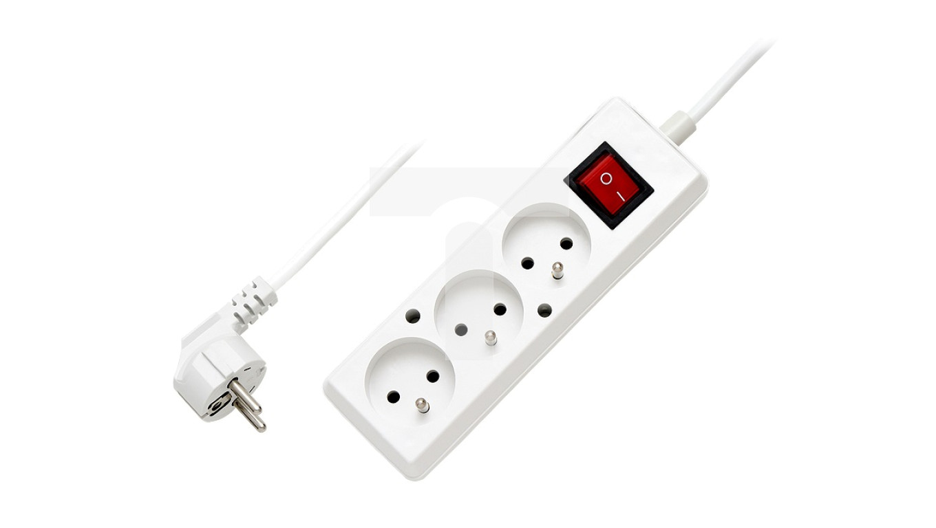 Przedłużacz z wyłącznikiem 3-gniazda z/u 16A 5m /OMY 3x1,5/ biały PS ...