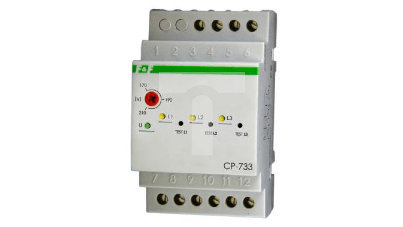 Przekaźnik kontroli napięcia 3-fazowy 3x(50-450V)+N 3R 8A 170-210V AC CP-733 – F&F | TIM SA