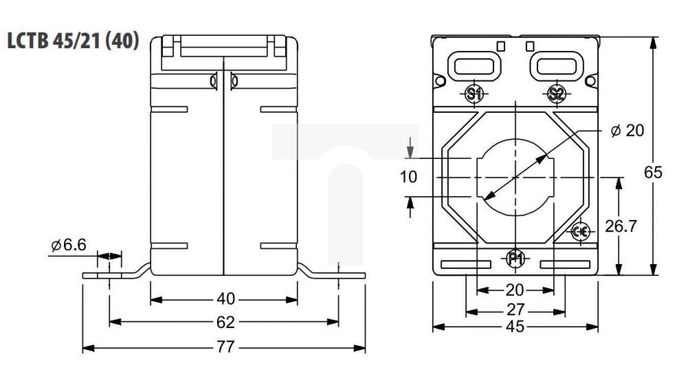 Przekładnik prądowy z otworem na szynę 45/21 (40) 50A/5A klasa 1 LCTB ...