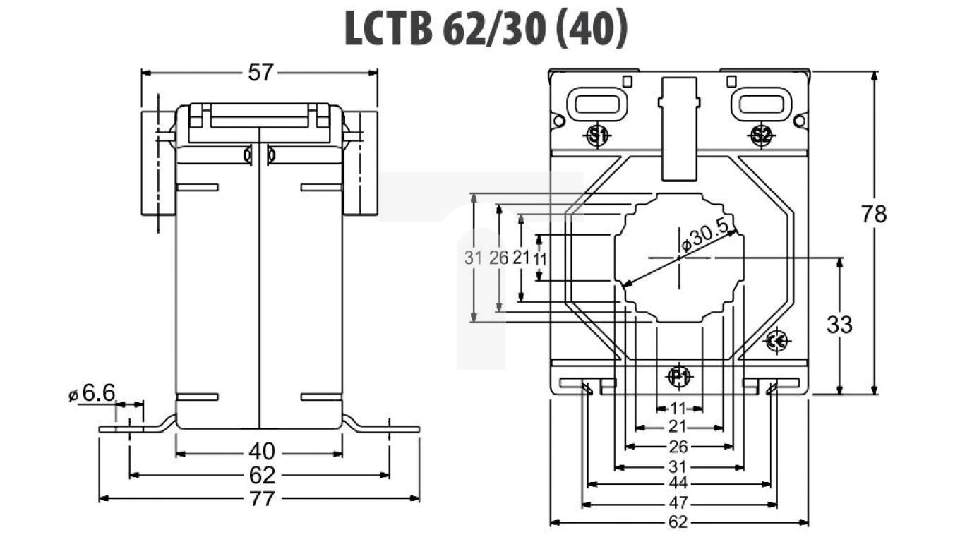 Przekładnik prądowy z otworem na szynę 62/30 (40) 50/5A klasa 0,5 LCTB ...