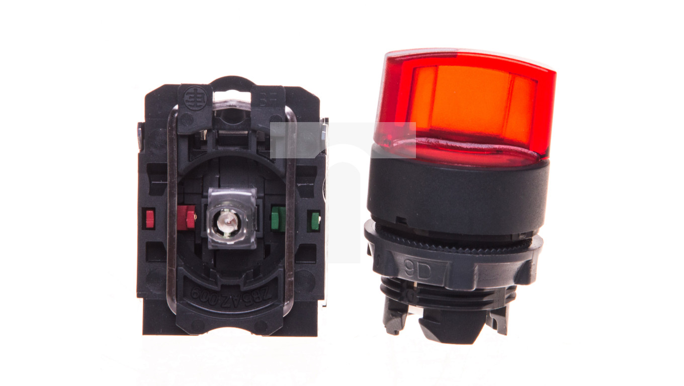 Przełącznik 2 położeniowy pokrętło 22mm czerwony 1Z 1R bez samopowrotu z podświetleniem 230V AC ...