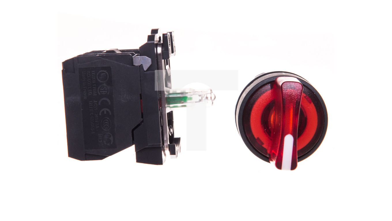 Przełącznik 2 położeniowy pokrętło 22mm czerwony 1Z 1R bez samopowrotu z podświetleniem 230V AC ...