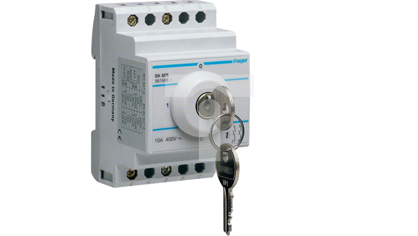 Przełącznik kluczykowy I-0-II-0 2P 10A 400V SK606 – HAGER POLO | TIM SA