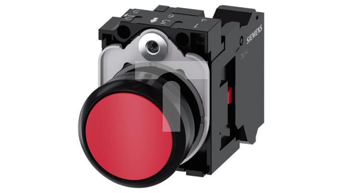 Przycisk Sirius ACT, 22mm, okrągły, czerwony płaski z samopow z uchwytem 1NC – SIEMENS | TIM SA