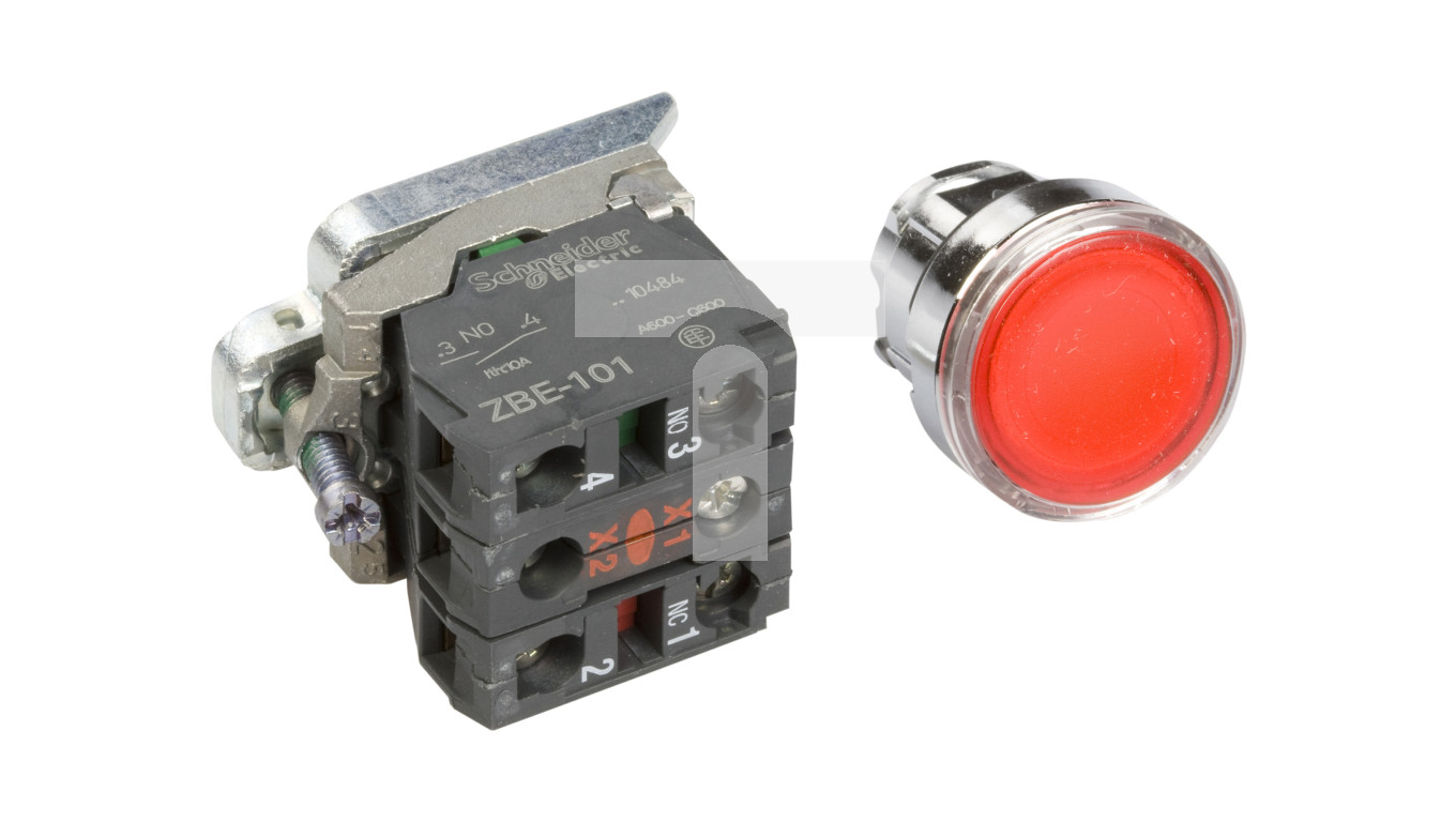 Przycisk sterowniczy 22mm czerwony z samopowrotem z podświetleniem 1Z 1R XB4BW34B5 – Schneider ...