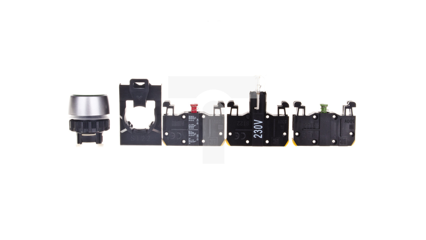 Przycisk sterowniczy 22mm zielony 1Z 1R z samopowrotem z podświetleniem ST22-KLZ-11-230-BA9S ...