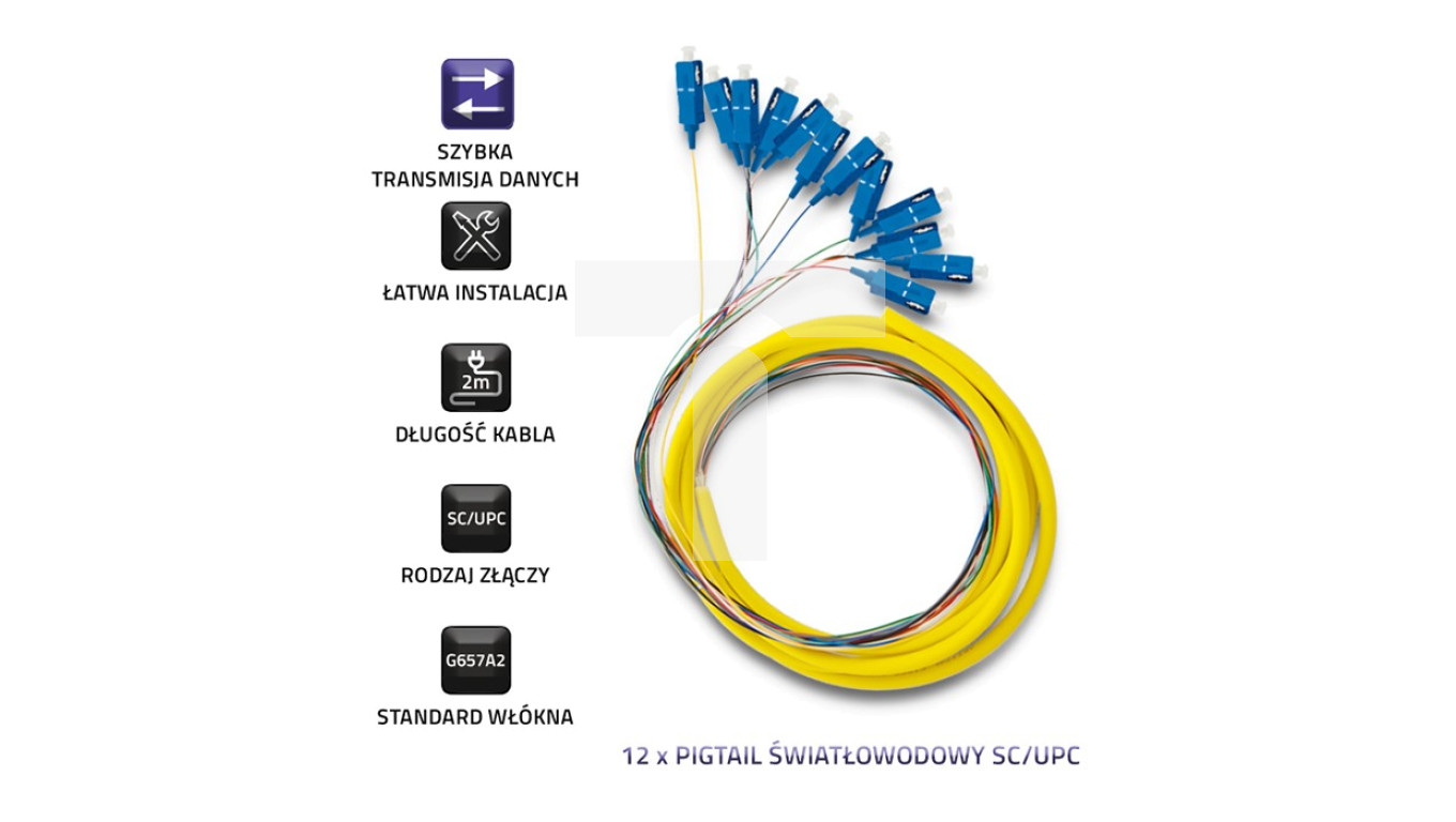 Qoltec 12 x Pigtail światłowodowy SC/UPC Singlemode G657A2 2m – Qoltec ...