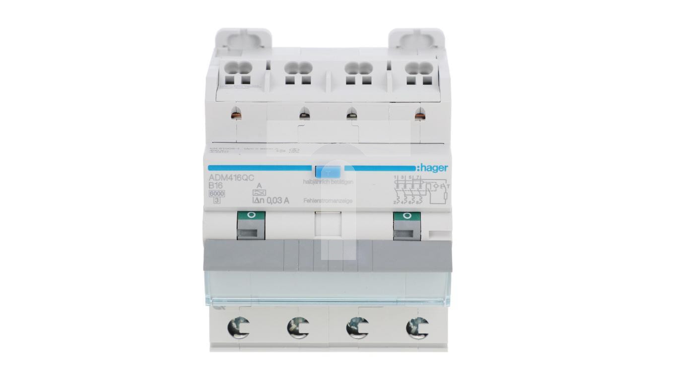 RCBO Wyłącznik różnicowoprądowy z członem nadprądowym 4P 6kA B 16A 30mA A QC/QB ADM416QC – HAGER ...