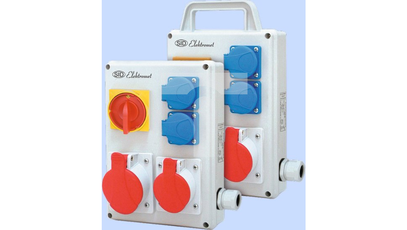 Rozdzielnica RSK-1 z rozłącznikiem 0-1 40A okablowana 2x16A 3P+N+Z 400V 2x16A 2P+Z 250V IP44 ...