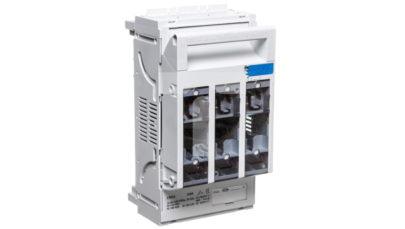 Rozłącznik bezpiecznikowy 3P 160A NH00 szyny Cu 40 mm LT053 – HAGER ...