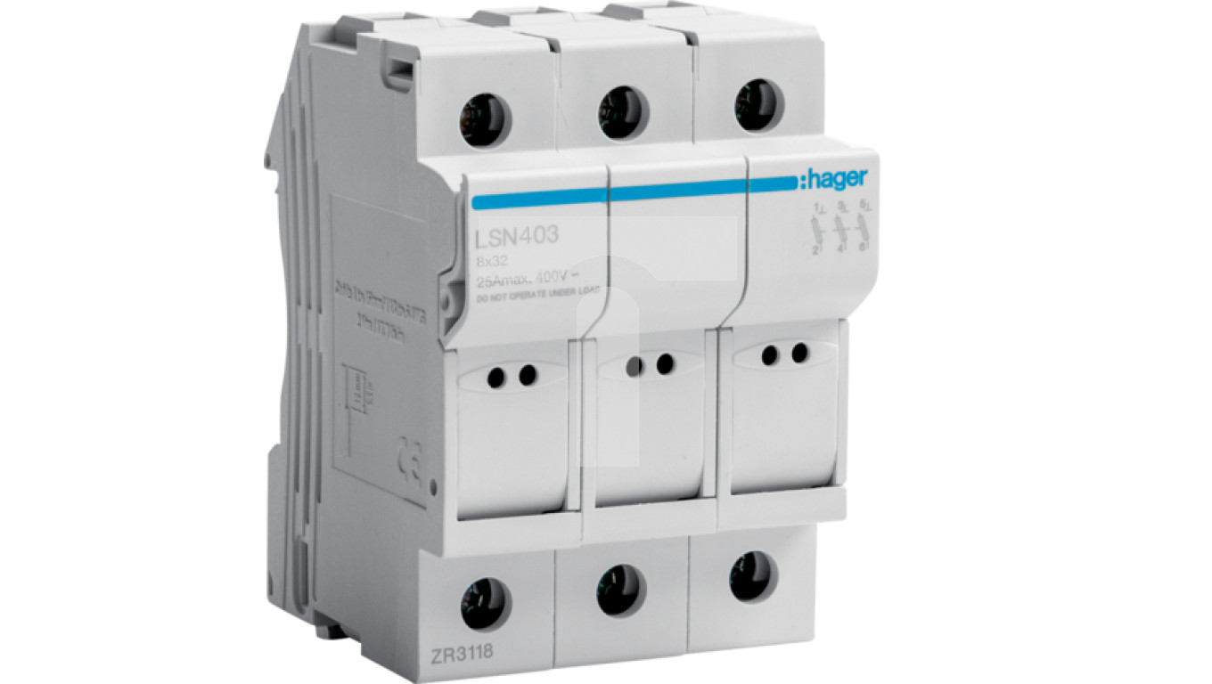 Rozłącznik bezpiecznikowy cylindryczny 3P 25A 8,5x31,5mm L32 LSN403 – HAGER POLO | TIM SA