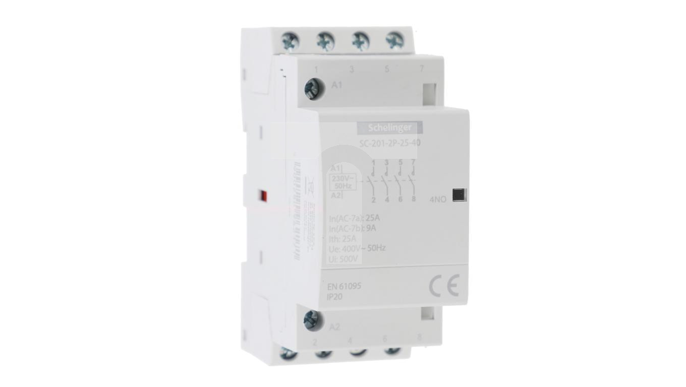 STYCZNIK MODUŁOWY SC201 2P 25A TYP 40 (4NO+0NC) SCHELINGER A62-SC-201 ...